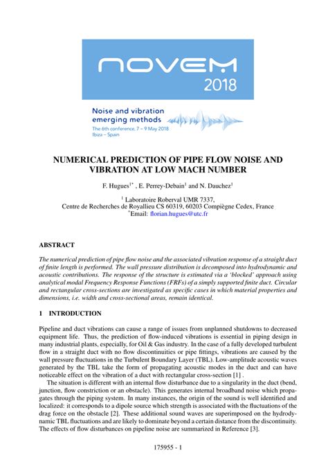 Pdf Numerical Prediction Of Pipe Flow Noise And Vibration At Low Mach Number