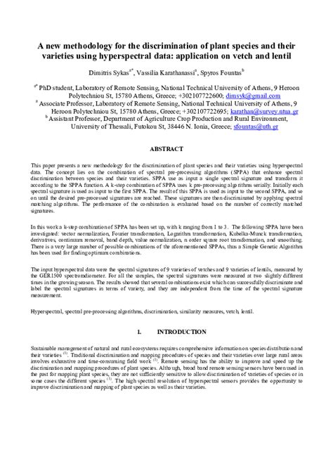 Pdf A New Methodology For The Discrimination Of Plant Species And