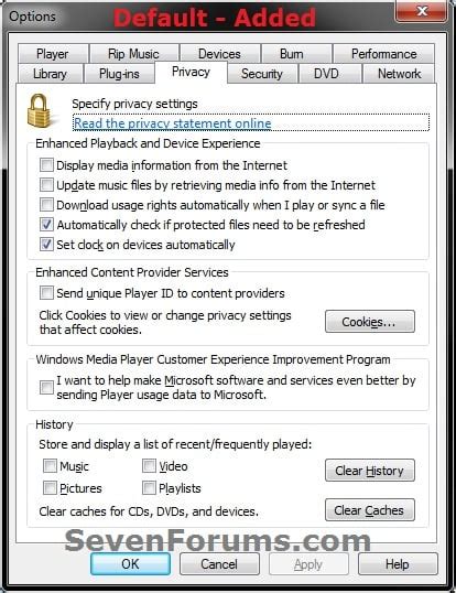 Windows Media Player Options Add Or Remove Privacy Tab Tutorials Windows Media Player Options Add Or Remove Privacy Tab Tutorials