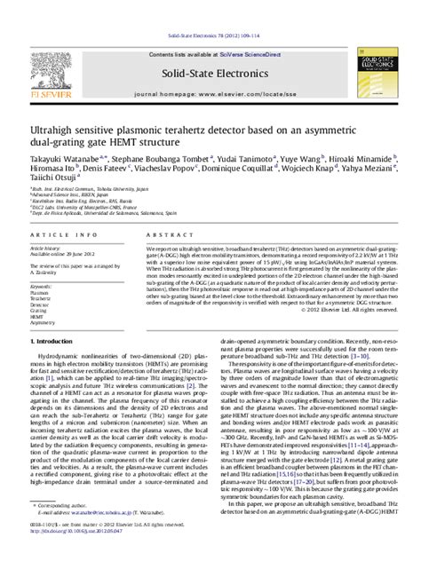 Pdf Ultrahigh Sensitive Plasmonic Terahertz Detectors Based On An Asymmetric Dual Grating Gate