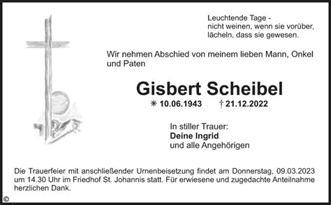 Traueranzeigen Von Gisbert Scheibel Nordbayerischer Kurier