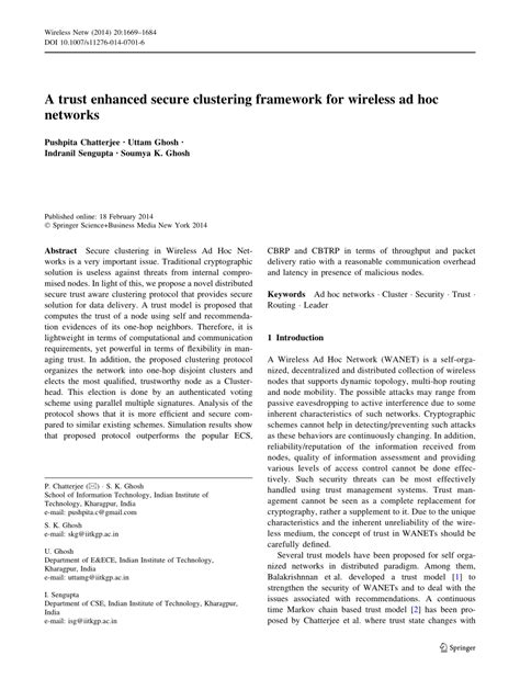 Pdf A Trust Enhanced Secure Clustering Framework For Wireless Ad Hoc