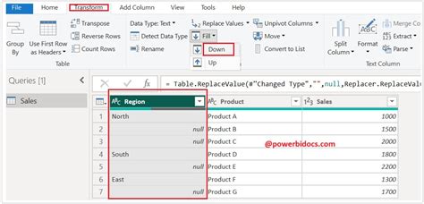 Filling Down Or Filling Up Missing Data In Power Query Power Bi Docs