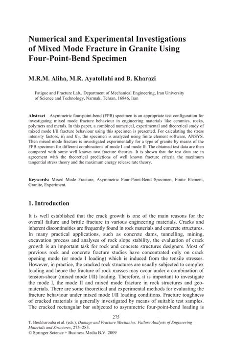 Pdf Numerical And Experimental Investigations Of Mixed Mode Fracture In Granite Using Four