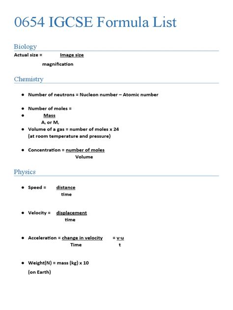 0654 Igcse Formula List 1 Pdf