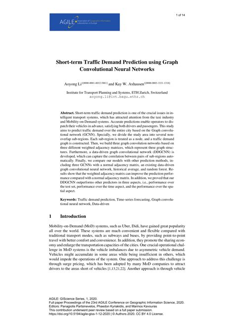Pdf Short Term Traffic Demand Prediction Using Graph Convolutional Neural Networks