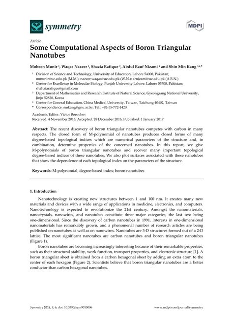 Pdf Some Computational Aspects Of Boron Triangular Nanotubes