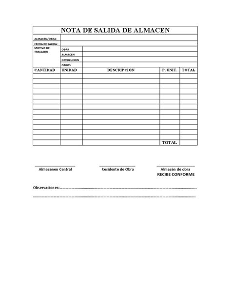 Nota De Salida De Almacen Pdf Business Science