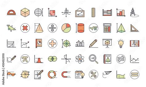 Math Education School Science Icons Collection Line And Fill Style Stock Vector Adobe Stock