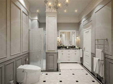 Classic Gray Bathroom Interior Design Stock Illustration Illustration