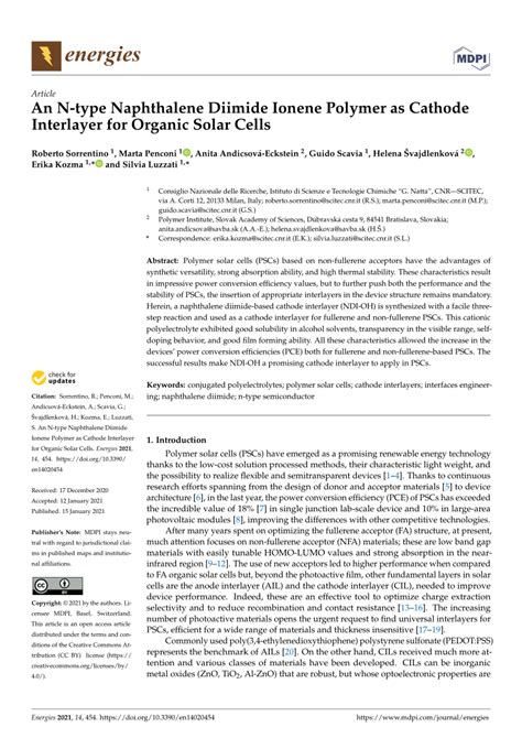 Pdf An N Type Naphthalene Diimide Ionene Polymer As Cathode