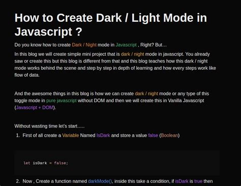 How To Create A Dark Night Mode In Pure Javascript Himansu Naik