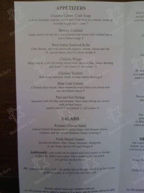 Menu At Sears Landing Restaurant Surf City