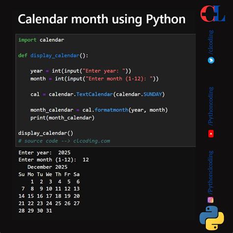 Calendar Month Using Python Python Coding