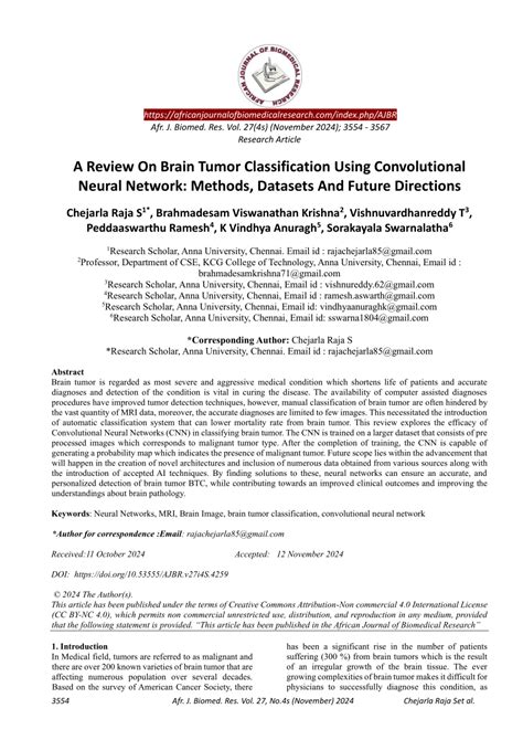 Pdf A Review On Brain Tumor Classification Using Convolutional Neural