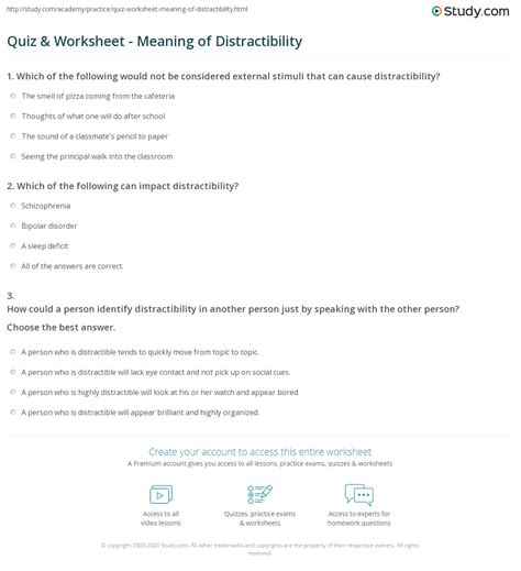 Quiz And Worksheet Meaning Of Distractibility