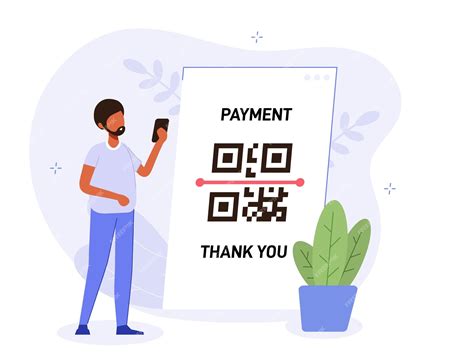 Qr 코드 스캐닝 벡터 일러스트레이션 개념 사람들은 스마트폰을 사용하고 Qr 코드를 스캔하여 지불합니다 프리미엄 벡터