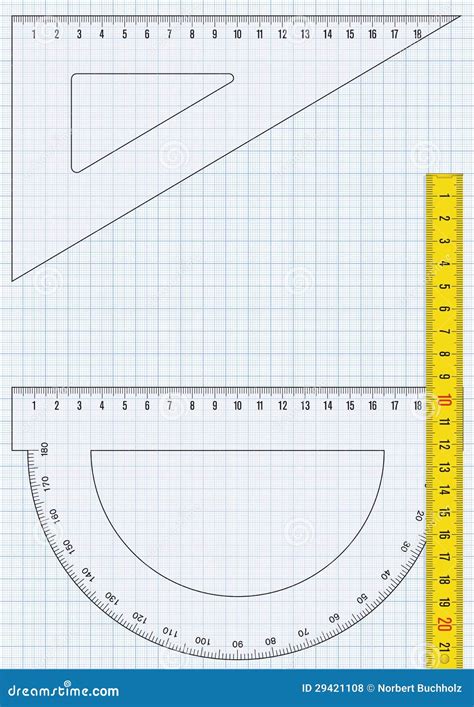 Graph Paper Triangle Ruler And Protractor Stock Vector Illustration