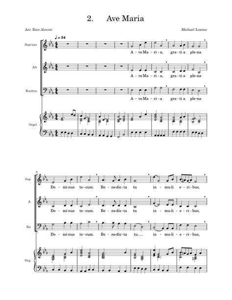 Ave Maria Lorenc Sheet Music For Piano Soprano Alto Baritone Mixed