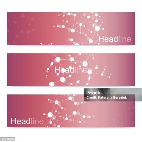 현대 벡터 배너의 과학적 설정 합니다 연결된 라인 및 점 Dna 분자 구조입니다 과학 벡터 배경입니다 의료 Tecnology