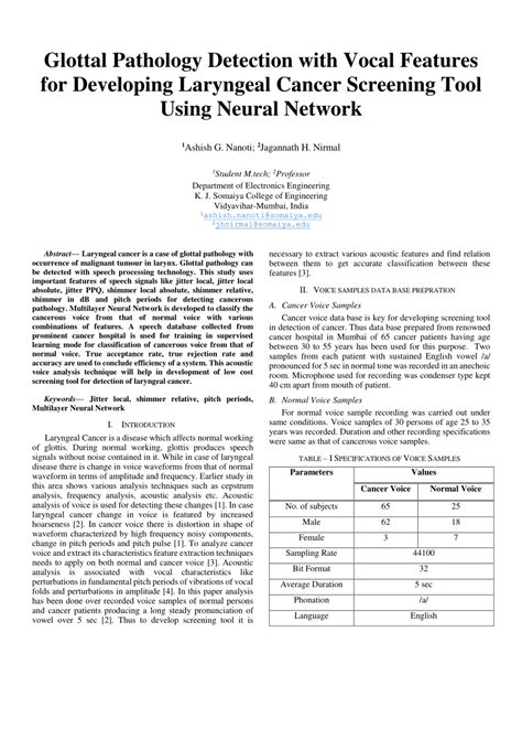 Pdf Glottal Pathology Detection With Vocal Features For Developing