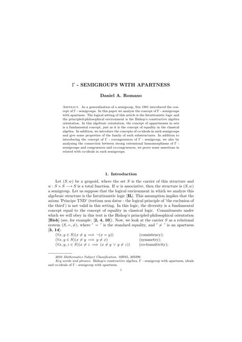 Pdf Γ Semigroups With Apartness