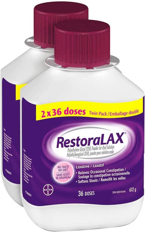 Bayer Restoralax Laxative 36 Doses 612g 2 Pack Powder For Oral Solution No Taste No Grit White