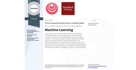 Vishnu T On Linkedin Completion Certificate For Machine Learning