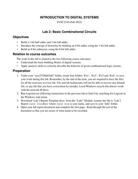 Digital Systems Lab Adders Subtractors