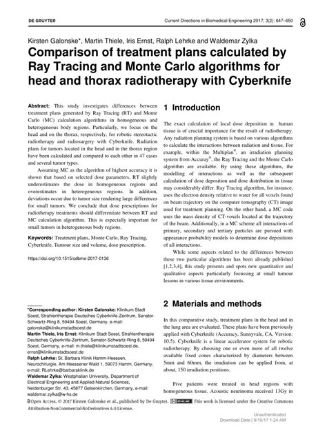 Pdf Comparison Of Treatment Plans Calculated By Ray Tracing And Monte Carlo Algorithms For