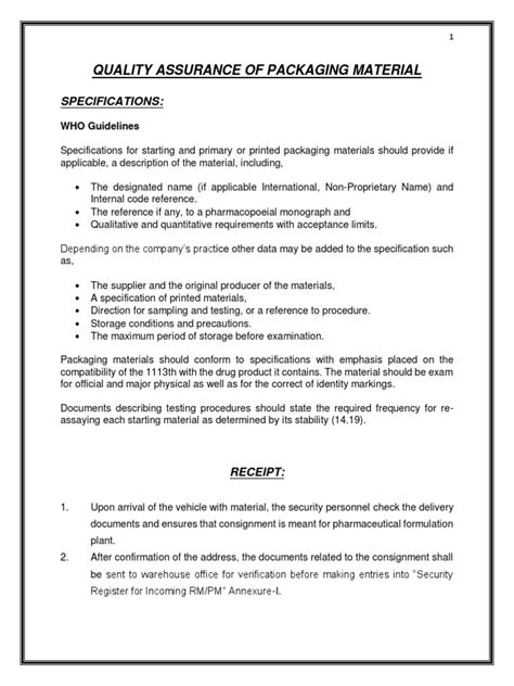 Ensuring Quality Through Rigorous Packaging Material Specifications Sampling Procedures And