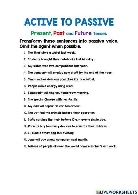Active To Passive Voice Transformation Worksheet