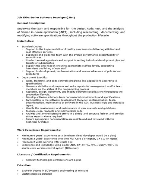 Jd Sr Software Dev Pdf Specification Technical Standard