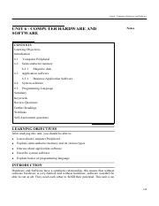 Unit Computer Hardware And Software Pdf Unit Computer Hardware And Software UNIT
