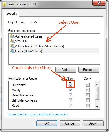 Windows 7 Access Denied Permission Ownership