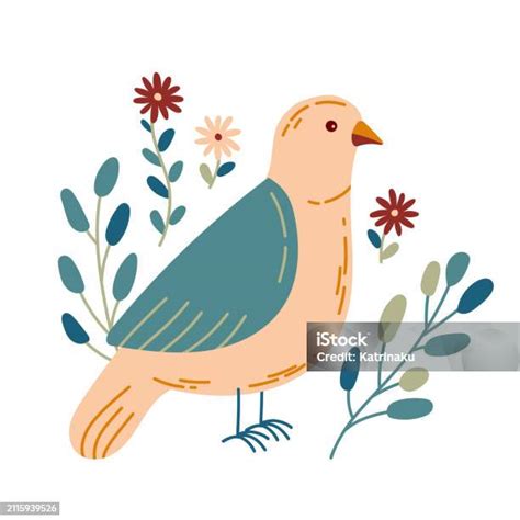 다른 장식품을 가진 새와 꽃 간단한 만화 스타일의 새 평면 벡터 그림 0명에 대한 스톡 벡터 아트 및 기타 이미지 0명 계절 구도 Istock