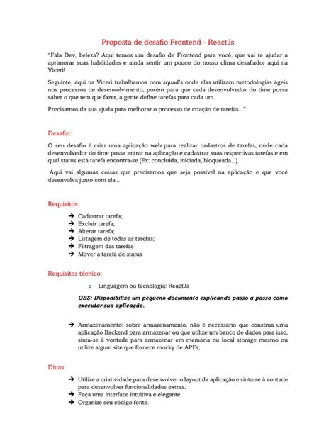 Desafio Frontend Reactjs Pdf