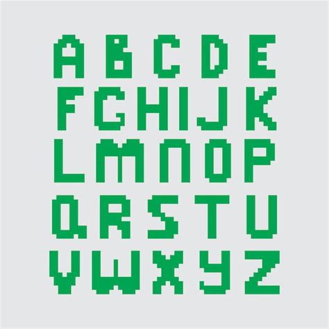 픽셀 아트 녹색 알파벳 글꼴 세트 프리미엄 벡터