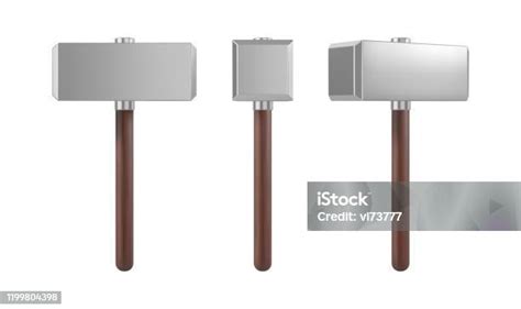 나무 손잡이 세트와 현실적인 금속 망치 토르의 무기 벡터 그림입니다 망치에 대한 스톡 벡터 아트 및 기타 이미지 망치 바이킹 3차원 형태 Istock