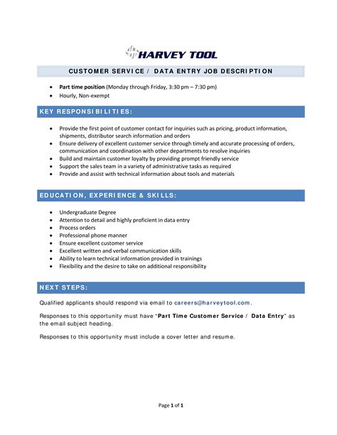 Customer Service Data Entry Job Description Templates At