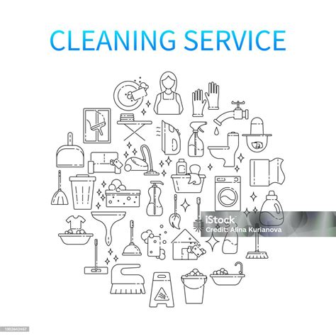 집 청소 서비스 라인 아트 아이콘 세트 얇은 선 스타일의 평면 표지판의 벡터 그림 청소 및 세탁 을위한 서비스의 개념 가사 집안일에 대한 스톡 벡터 아트 및 기타 이미지