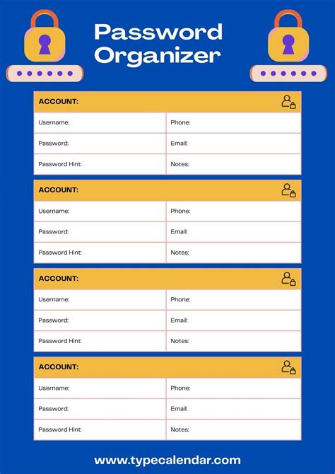 Free Printable Password List Templates Excel Pdf Alphabetical