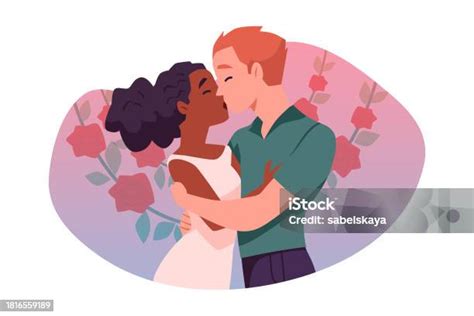 행복 키스 남자와 여자 플랫 스타일 벡터 일러스트 레이 션 꽃 식물에 대한 스톡 벡터 아트 및 기타 이미지 꽃 식물 남자