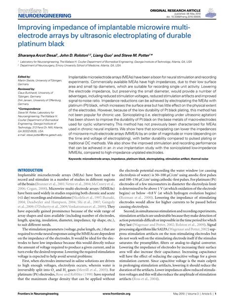 Pdf Improving Impedance Of Implantable Microwire Multi Electrode