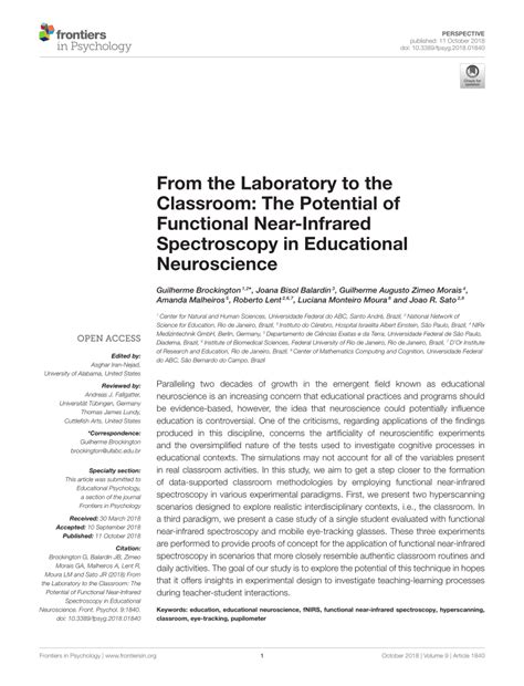 Pdf From The Laboratory To The Classroom The Potential Of Functional Near Infrared