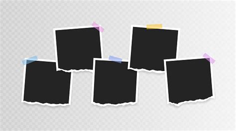 벡터 사진 프레임 모형 디자인입니다 투명 한 배경에 격리 된 스티커 테이프에 찢어진 된 종이 슈퍼 세트 사진 프레임 벡터
