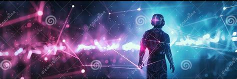 A Humanoid Figure Standing In A Vibrant Pink And Blue Digital Landscape With Abstract Light