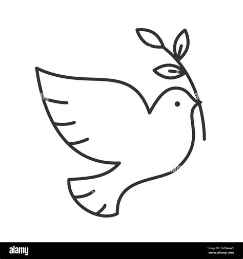 Dove With Olive Brunch Linear Icon Thin Line Illustration Peace Day