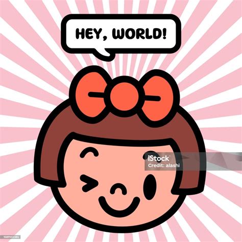 Bowl Cut 헤어스타일과 머리 활을 가진 웃는 소녀의 사랑스러운 캐릭터 디자인 감탄에 대한 스톡 벡터 아트 및 기타 이미지 감탄 개성 개념 격려 Istock