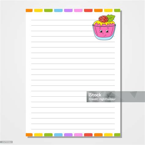 노트북 메모장 일기용 시트 템플릿입니다 줄이 지어진 종이 귀여운 캐릭터 컬러 이미지와 함께 만화 벡터 일러스트 레이 션 0명에 대한 스톡 벡터 아트 및 기타 이미지 Istock